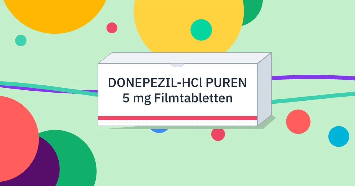 Symbolbild: Packung mit der Aufschrift DONEPEZIL-HCl PUREN 5 mg Filmtabletten (PZN 12774273) – Verfügbarkeit und Bezug in Apotheken in Frankfurt am Main