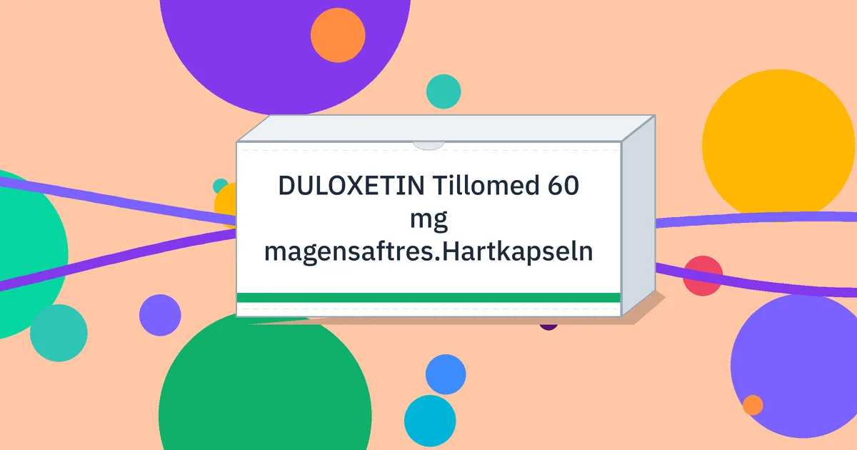 Symbolbild: Packung mit der Aufschrift DULOXETIN Tillomed 60 mg magensaftres.Hartkapseln (PZN 14001954) – Verfügbarkeit und Bezug in Apotheken in Frankfurt am Main