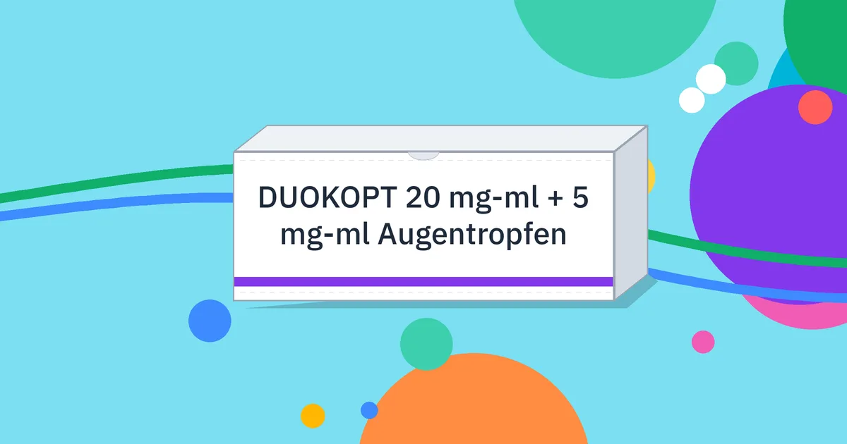 Symbolbild: Packung mit der Aufschrift DUOKOPT 20 mg-ml + 5 mg-ml Augentropfen (PZN 16002656) – Verfügbarkeit und Bezug in Apotheken in Frankfurt am Main