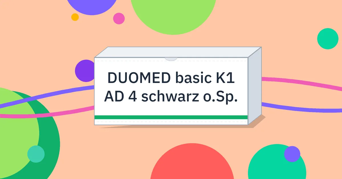 Symbolbild: Packung mit der Aufschrift DUOMED basic K1 AD 4 schwarz o.Sp. (PZN 20903388) – Verfügbarkeit und Bezug in Apotheken in Frankfurt am Main