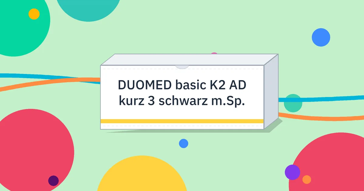 Symbolbild: Packung mit der Aufschrift DUOMED basic K2 AD kurz 3 schwarz m.Sp. (PZN 20907541) – Verfügbarkeit und Bezug in Apotheken in Frankfurt am Main