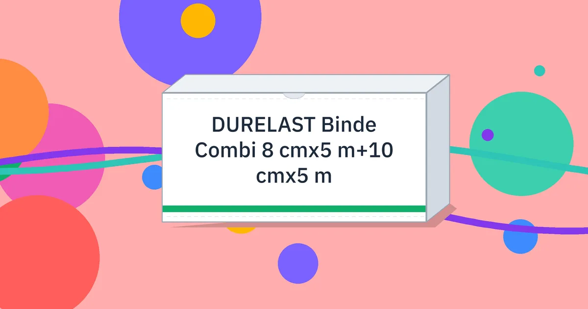 Symbolbild: Packung mit der Aufschrift DURELAST Binde Combi 8 cmx5 m+10 cmx5 m (PZN 03954059) – Verfügbarkeit und Bezug in Apotheken in Frankfurt am Main