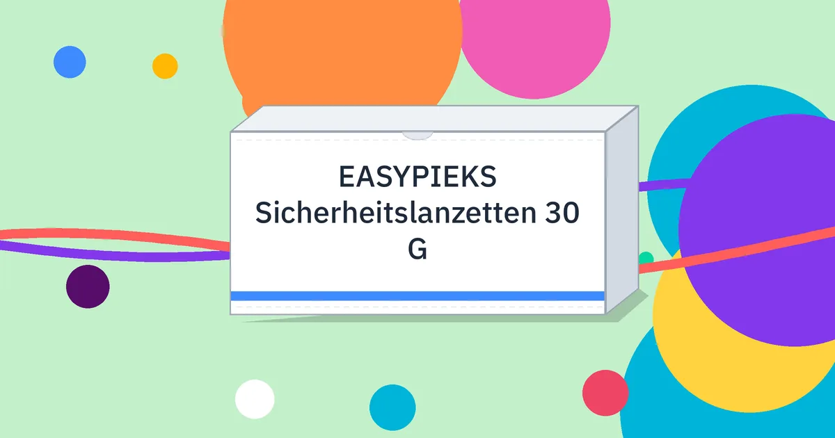 Symbolbild: Packung mit der Aufschrift EASYPIEKS Sicherheitslanzetten 30 G (PZN 18032443) – Verfügbarkeit und Bezug in Apotheken in Frankfurt am Main