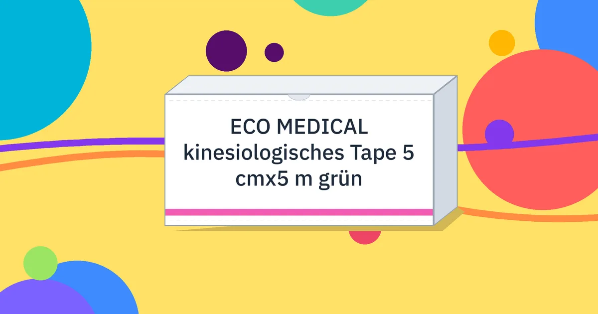 Symbolbild: Packung mit der Aufschrift ECO MEDICAL kinesiologisches Tape 5 cmx5 m grün (PZN 10796017) – Verfügbarkeit und Bezug in Apotheken in Frankfurt am Main