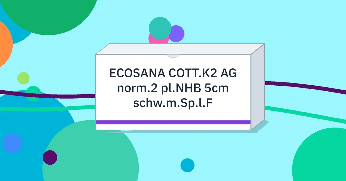 Symbolbild: Packung mit der Aufschrift ECOSANA COTT.K2 AG norm.2 pl.NHB 5cm schw.m.Sp.l.F (PZN 16948942) – Verfügbarkeit und Bezug in Apotheken in Frankfurt am Main