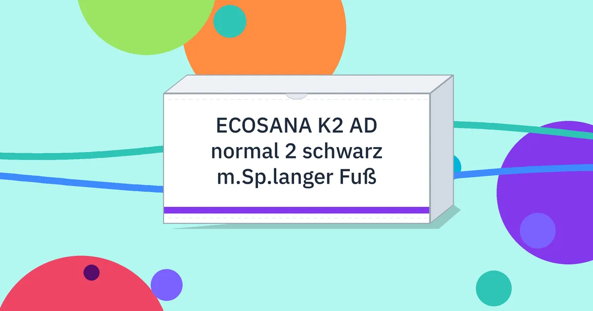 Symbolbild: Packung mit der Aufschrift ECOSANA K2 AD normal 2 schwarz m.Sp.langer Fuß (PZN 10955881) – Verfügbarkeit und Bezug in Apotheken in Frankfurt am Main