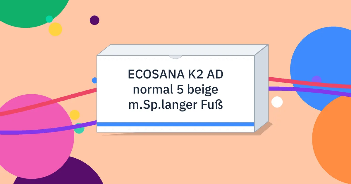 Symbolbild: Packung mit der Aufschrift ECOSANA K2 AD normal 5 beige m.Sp.langer Fuß (PZN 10956001) – Verfügbarkeit und Bezug in Apotheken in Frankfurt am Main