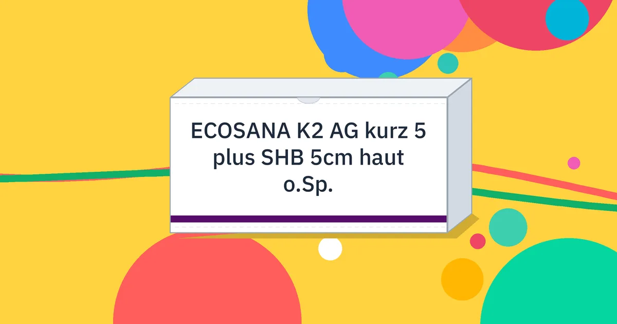 Symbolbild: Packung mit der Aufschrift ECOSANA K2 AG kurz 5 plus SHB 5cm haut o.Sp. (PZN 01486418) – Verfügbarkeit und Bezug in Apotheken in Frankfurt am Main