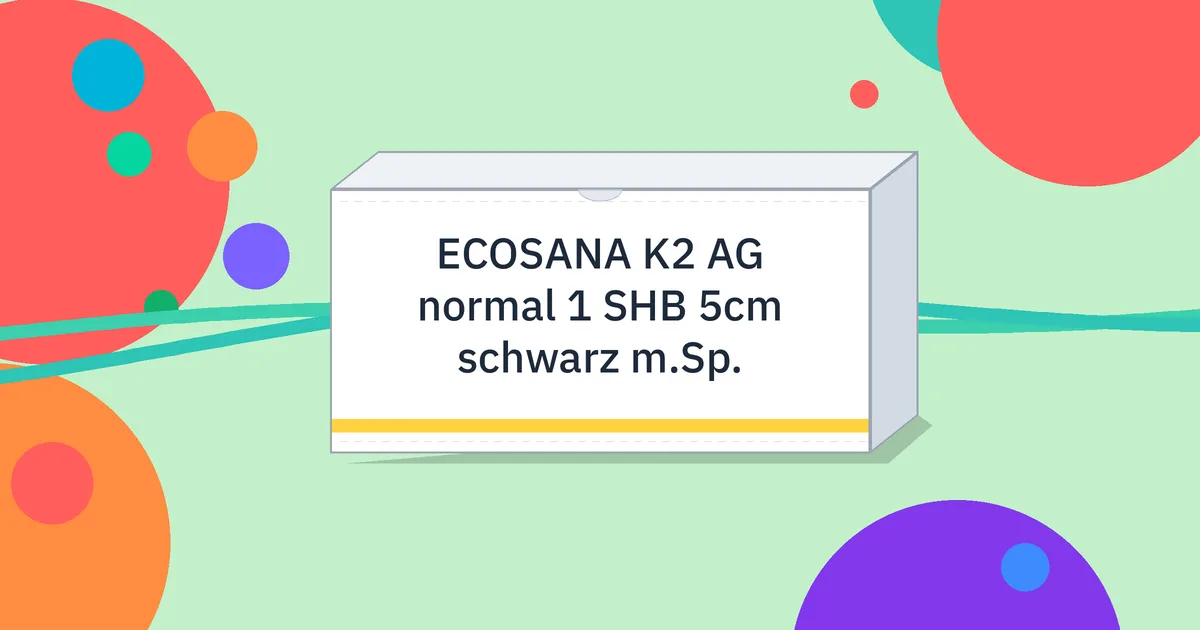 Symbolbild: Packung mit der Aufschrift ECOSANA K2 AG normal 1 SHB 5cm schwarz m.Sp. (PZN 01362053) – Verfügbarkeit und Bezug in Apotheken in Frankfurt am Main