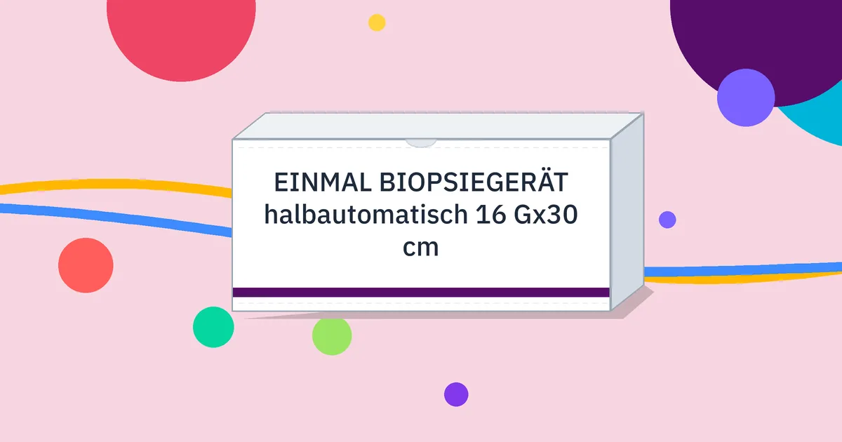 Symbolbild: Packung mit der Aufschrift EINMAL BIOPSIEGERÄT halbautomatisch 16 Gx30 cm (PZN 11105280) – Verfügbarkeit und Bezug in Apotheken in Frankfurt am Main