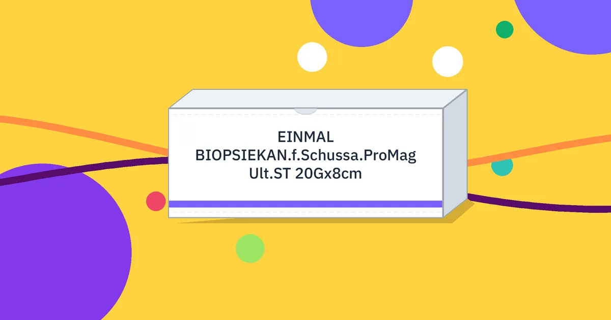 Symbolbild: Packung mit der Aufschrift EINMAL BIOPSIEKAN.f.Schussa.ProMag Ult.ST 20Gx8cm (PZN 00283274) – Verfügbarkeit und Bezug in Apotheken in Frankfurt am Main