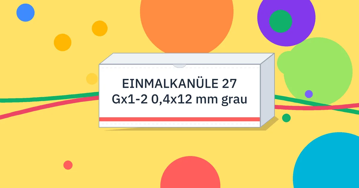 Symbolbild: Packung mit der Aufschrift EINMALKANÜLE 27 Gx1-2 0,4x12 mm grau (PZN 18717508) – Verfügbarkeit und Bezug in Apotheken in Frankfurt am Main