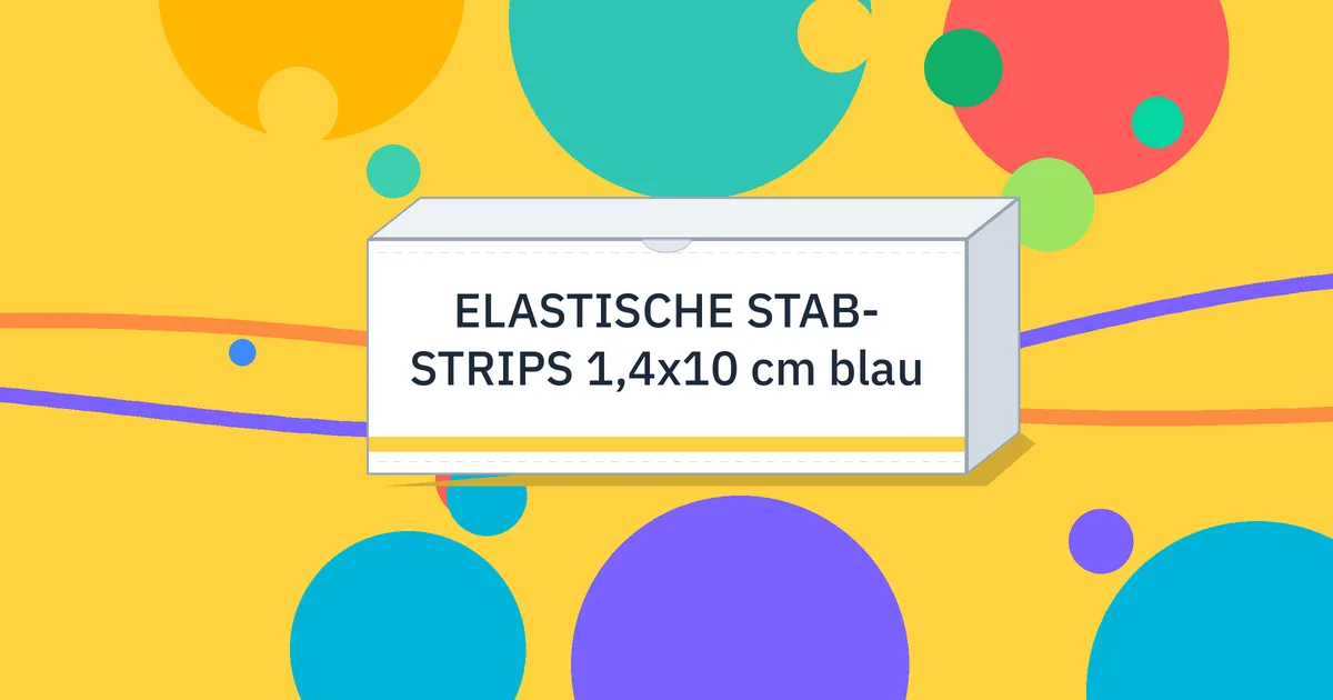 Symbolbild: Packung mit der Aufschrift ELASTISCHE STAB-STRIPS 1,4x10 cm blau (PZN 20096278) – Verfügbarkeit und Bezug in Apotheken in Frankfurt am Main