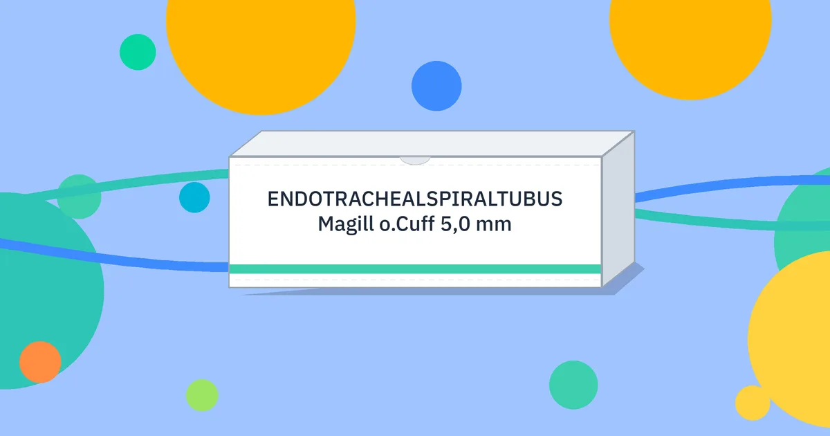 Symbolbild: Packung mit der Aufschrift ENDOTRACHEALSPIRALTUBUS Magill o.Cuff 5,0 mm (PZN 06497409) – Verfügbarkeit und Bezug in Apotheken in Frankfurt am Main