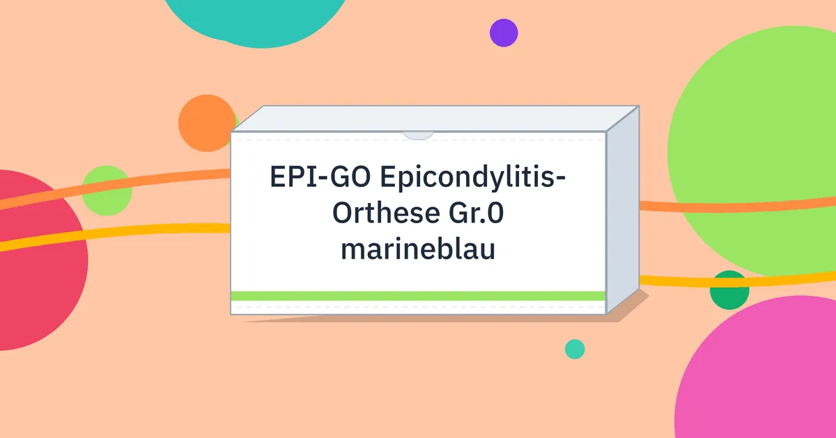 Symbolbild: Packung mit der Aufschrift EPI-GO Epicondylitis-Orthese Gr.0 marineblau (PZN 19742448) – Verfügbarkeit und Bezug in Apotheken in Frankfurt am Main