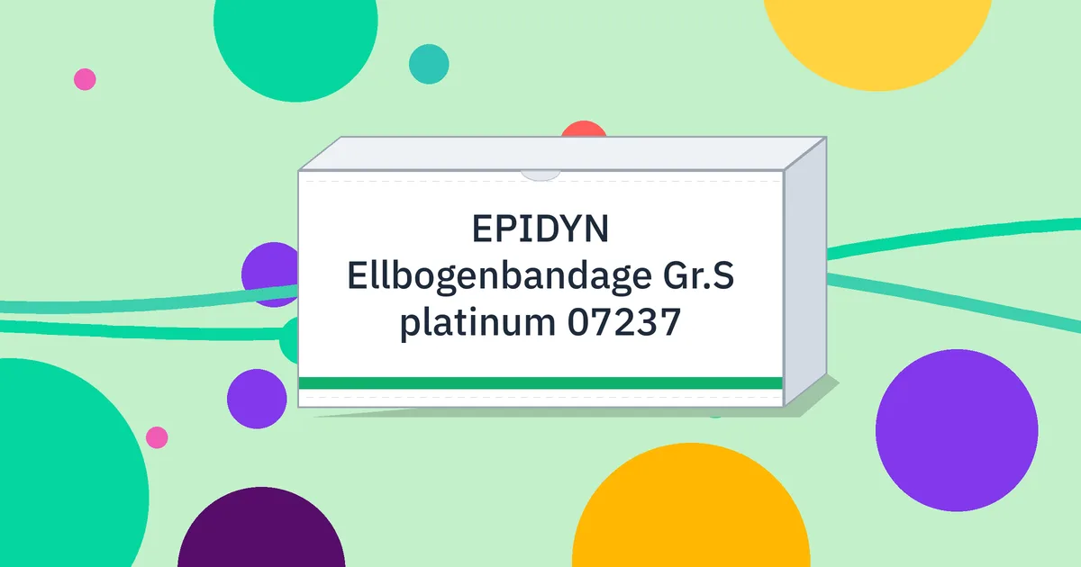 Symbolbild: Packung mit der Aufschrift EPIDYN Ellbogenbandage Gr.S platinum 07237 (PZN 06114791) – Verfügbarkeit und Bezug in Apotheken in Frankfurt am Main