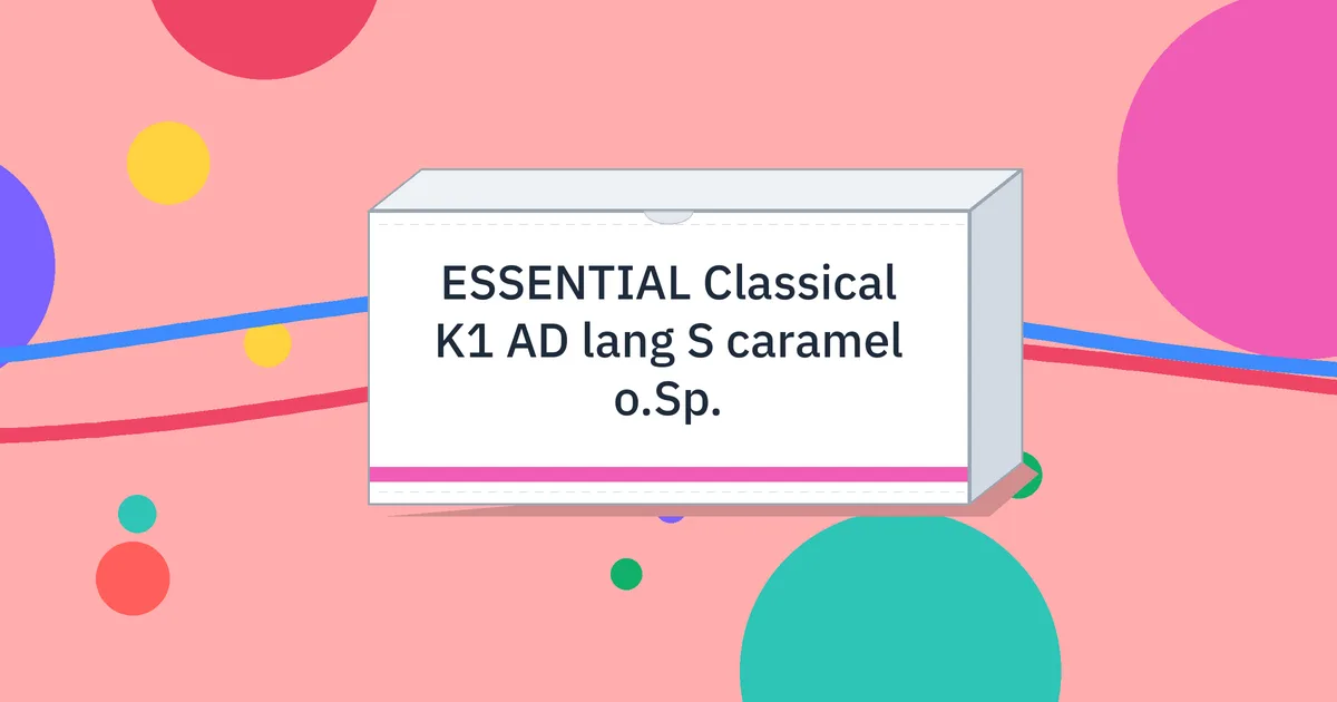 Symbolbild: Packung mit der Aufschrift ESSENTIAL Classical K1 AD lang S caramel o.Sp. (PZN 17009040) – Verfügbarkeit und Bezug in Apotheken in Frankfurt am Main