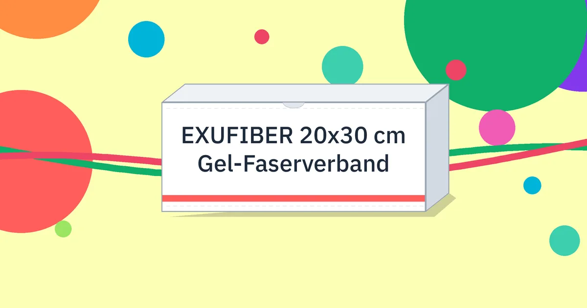 Symbolbild: Packung mit der Aufschrift EXUFIBER 20x30 cm Gel-Faserverband (PZN 18241738) – Verfügbarkeit und Bezug in Apotheken in Frankfurt am Main