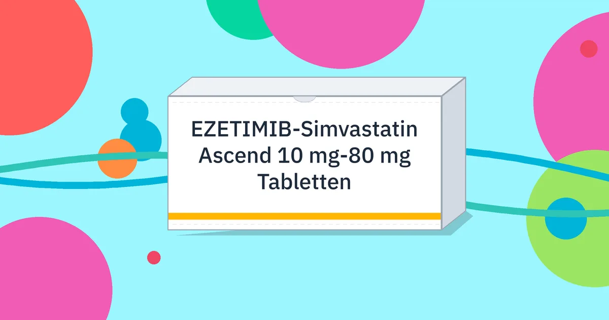 Symbolbild: Packung mit der Aufschrift EZETIMIB-Simvastatin Ascend 10 mg-80 mg Tabletten (PZN 18257449) – Verfügbarkeit und Bezug in Apotheken in Frankfurt am Main