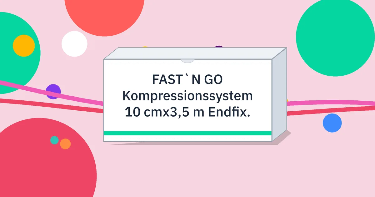 Symbolbild: Packung mit der Aufschrift FAST`N GO Kompressionssystem 10 cmx3,5 m Endfix. (PZN 14819206) – Verfügbarkeit und Bezug in Apotheken in Frankfurt am Main