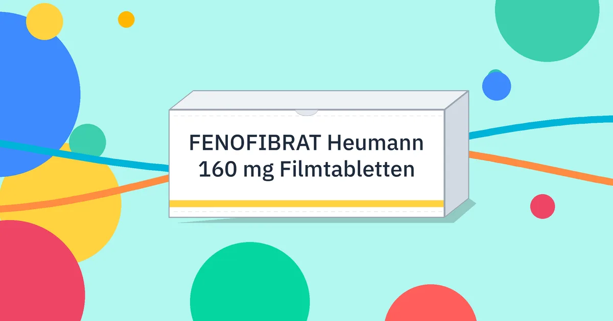 Symbolbild: Packung mit der Aufschrift FENOFIBRAT Heumann 160 mg Filmtabletten (PZN 11693236) – Verfügbarkeit und Bezug in Apotheken in Frankfurt am Main