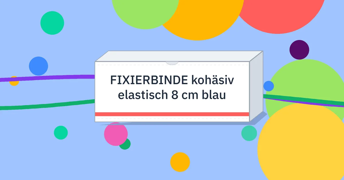 Symbolbild: Packung mit der Aufschrift FIXIERBINDE kohäsiv elastisch 8 cm blau (PZN 03759731) – Verfügbarkeit und Bezug in Apotheken in Frankfurt am Main