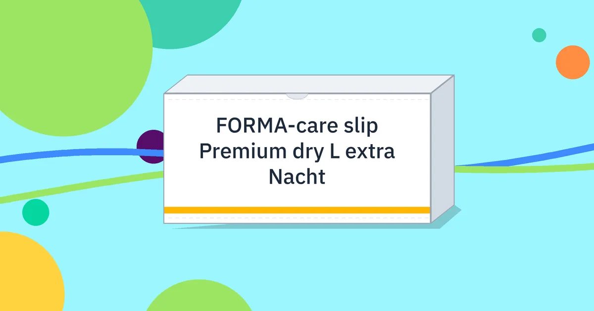 Symbolbild: Packung mit der Aufschrift FORMA-care slip Premium dry L extra Nacht (PZN 12601259) – Verfügbarkeit und Bezug in Apotheken in Frankfurt am Main