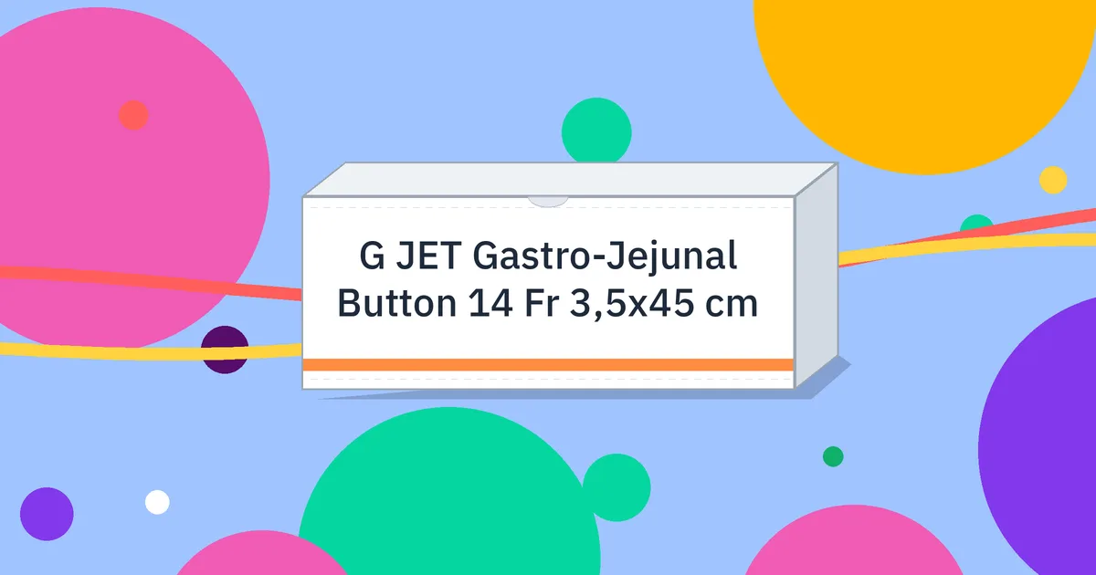 Symbolbild: Packung mit der Aufschrift G JET Gastro-Jejunal Button 14 Fr 3,5x45 cm (PZN 14346618) – Verfügbarkeit und Bezug in Apotheken in Frankfurt am Main