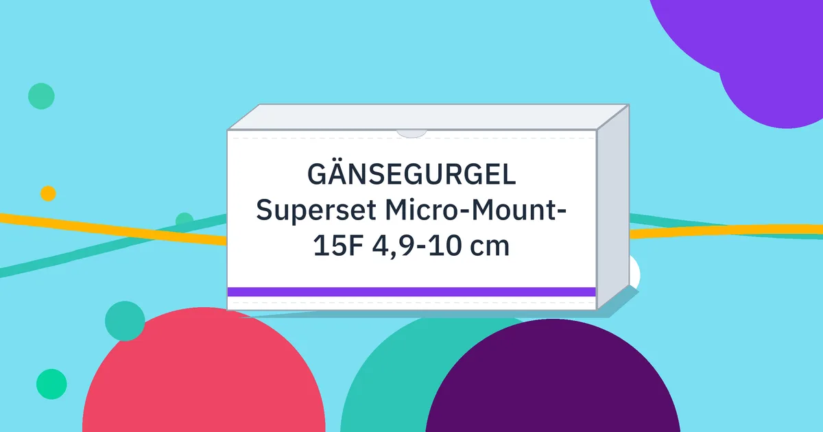 Symbolbild: Packung mit der Aufschrift GÄNSEGURGEL Superset Micro-Mount-15F 4,9-10 cm (PZN 16159978) – Verfügbarkeit und Bezug in Apotheken in Frankfurt am Main