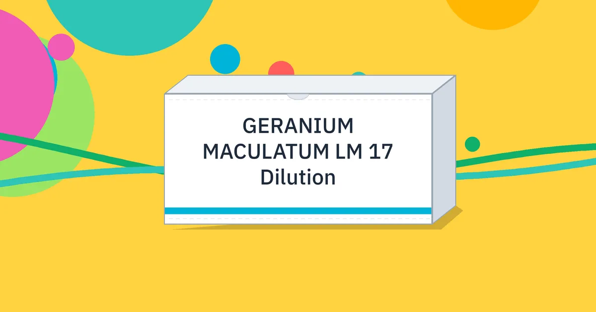 Symbolbild: Packung mit der Aufschrift GERANIUM MACULATUM LM 17 Dilution (PZN 12876737) – Verfügbarkeit und Bezug in Apotheken in Frankfurt am Main