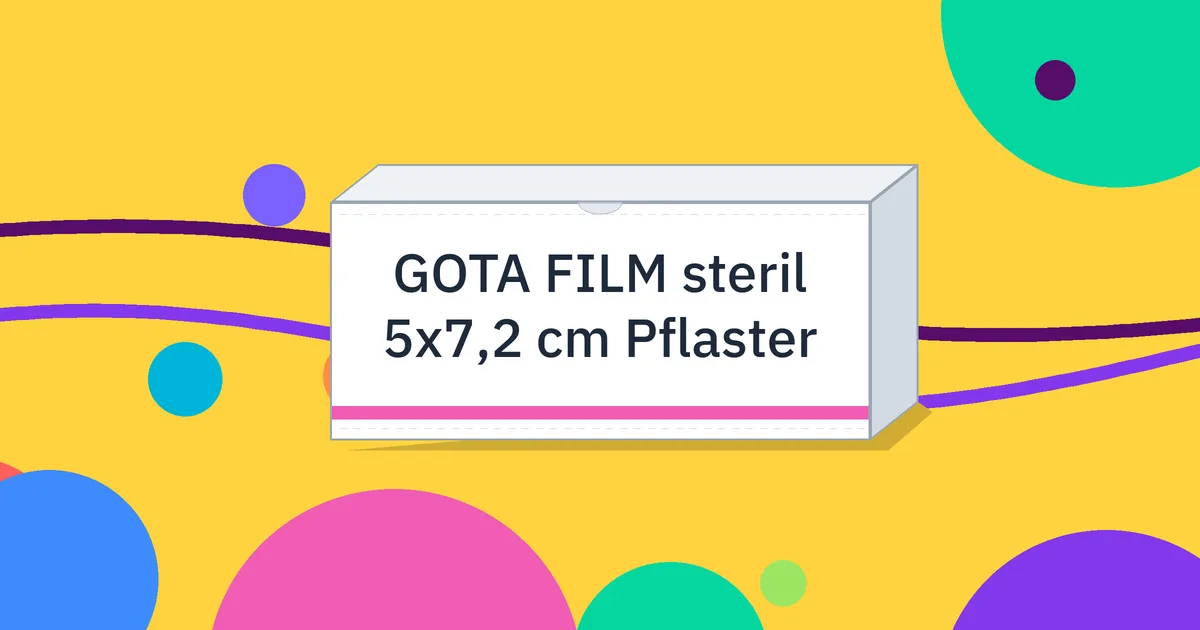 Symbolbild: Packung mit der Aufschrift GOTA FILM steril 5x7,2 cm Pflaster (PZN 04442396) – Verfügbarkeit und Bezug in Apotheken in Frankfurt am Main