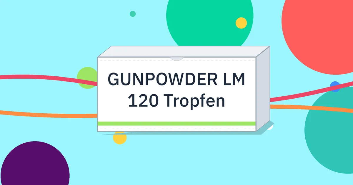 Symbolbild: Packung mit der Aufschrift GUNPOWDER LM 120 Tropfen (PZN 15823925) – Verfügbarkeit und Bezug in Apotheken in Frankfurt am Main