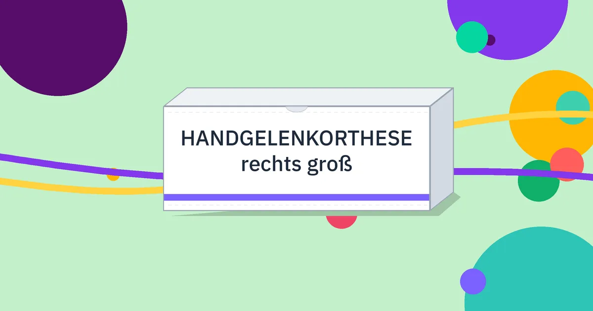 Symbolbild: Packung mit der Aufschrift HANDGELENKORTHESE rechts groß (PZN 03811727) – Verfügbarkeit und Bezug in Apotheken in Frankfurt am Main