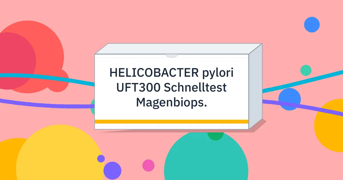 Symbolbild: Packung mit der Aufschrift HELICOBACTER pylori UFT300 Schnelltest Magenbiops. (PZN 10386331) – Verfügbarkeit und Bezug in Apotheken in Frankfurt am Main