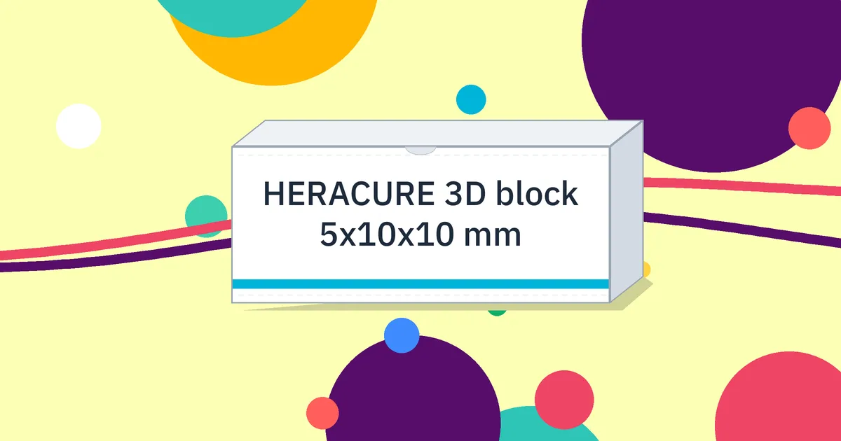 Symbolbild: Packung mit der Aufschrift HERACURE 3D block 5x10x10 mm (PZN 20621804) – Verfügbarkeit und Bezug in Apotheken in Frankfurt am Main