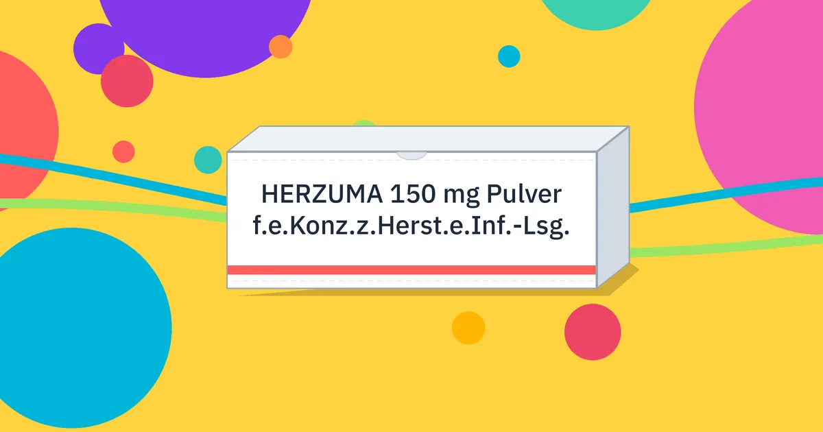 Symbolbild: Packung mit der Aufschrift HERZUMA 150 mg Pulver f.e.Konz.z.Herst.e.Inf.-Lsg. (PZN 19430252) – Verfügbarkeit und Bezug in Apotheken in Frankfurt am Main