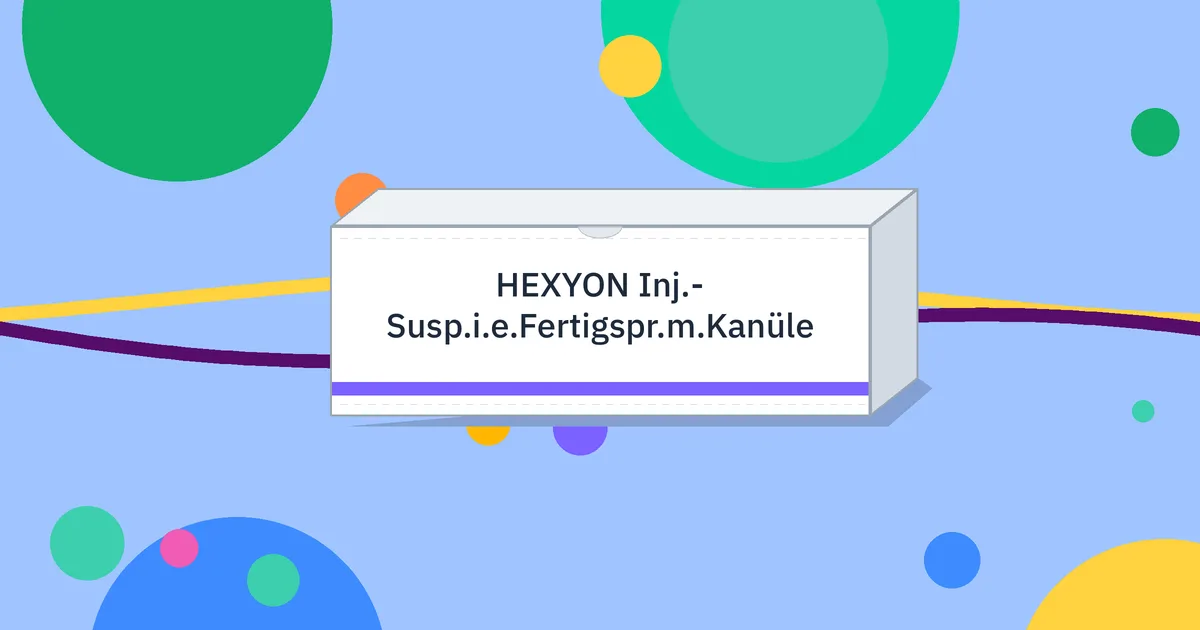 Symbolbild: Packung mit der Aufschrift HEXYON Inj.-Susp.i.e.Fertigspr.m.Kanüle (PZN 12355955) – Verfügbarkeit und Bezug in Apotheken in Frankfurt am Main