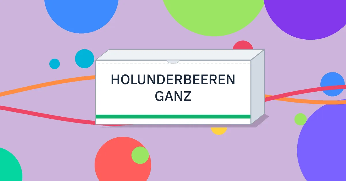 Symbolbild: Packung mit der Aufschrift HOLUNDERBEEREN GANZ (PZN 09712570) – Verfügbarkeit und Bezug in Apotheken in Frankfurt am Main