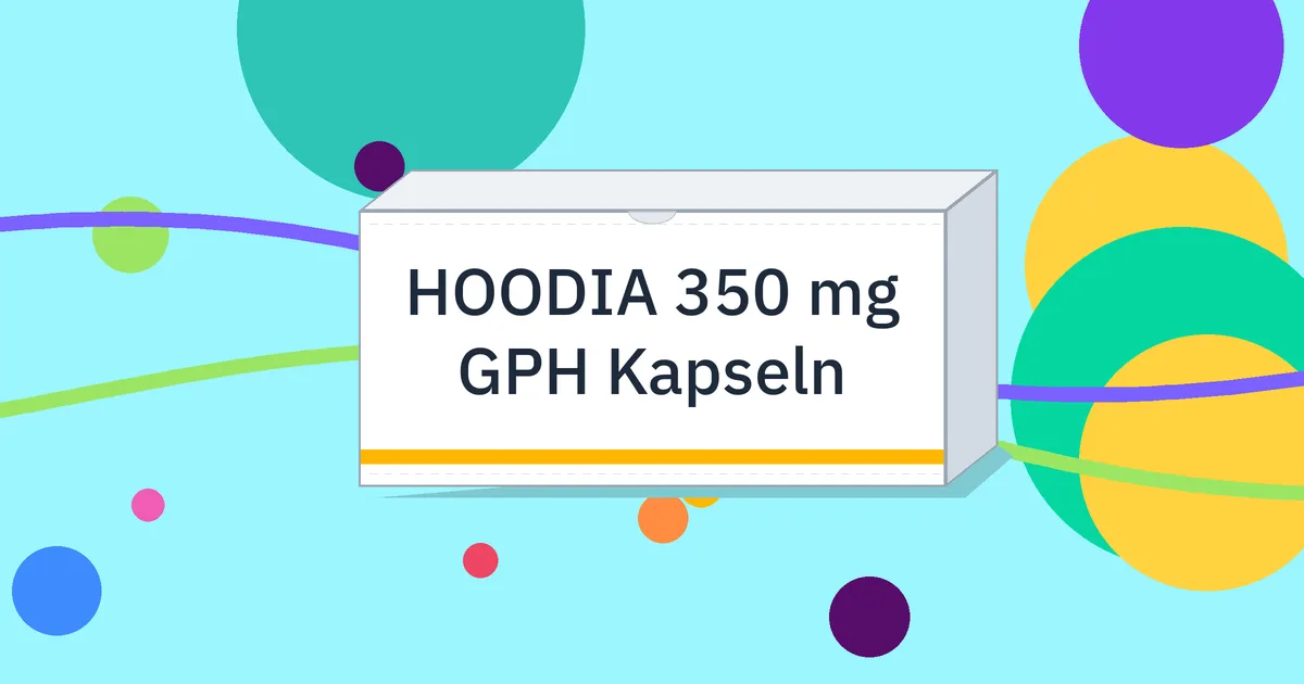 Symbolbild: Packung mit der Aufschrift HOODIA 350 mg GPH Kapseln (PZN 10259236) – Verfügbarkeit und Bezug in Apotheken in Frankfurt am Main