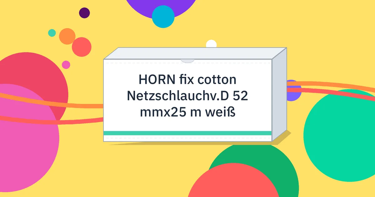 Symbolbild: Packung mit der Aufschrift HORN fix cotton Netzschlauchv.D 52 mmx25 m weiß (PZN 03764554) – Verfügbarkeit und Bezug in Apotheken in Frankfurt am Main