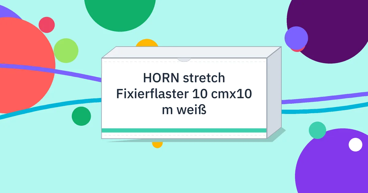 Symbolbild: Packung mit der Aufschrift HORN stretch Fixierflaster 10 cmx10 m weiß (PZN 04668166) – Verfügbarkeit und Bezug in Apotheken in Frankfurt am Main