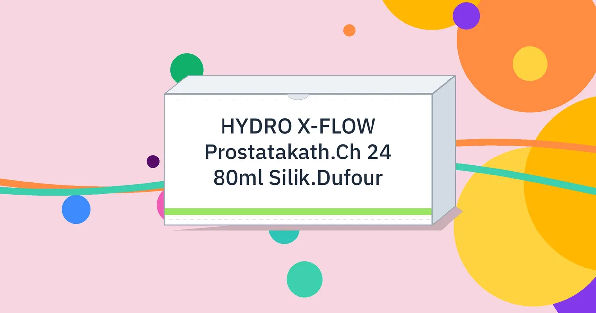 Symbolbild: Packung mit der Aufschrift HYDRO X-FLOW Prostatakath.Ch 24 80ml Silik.Dufour (PZN 17508754) – Verfügbarkeit und Bezug in Apotheken in Frankfurt am Main