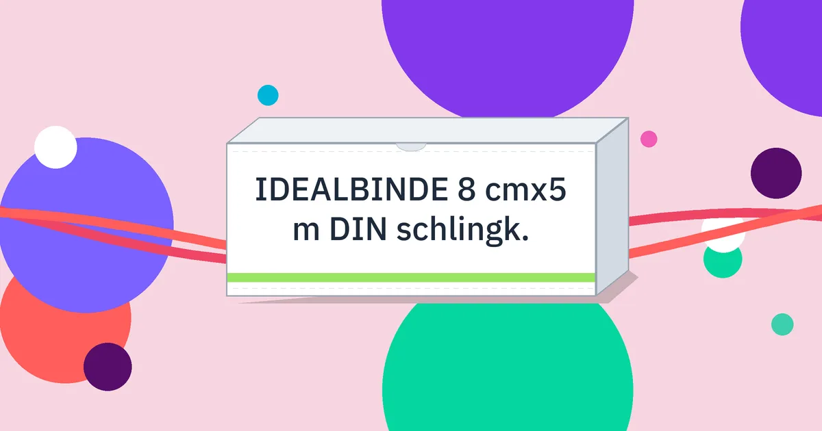 Symbolbild: Packung mit der Aufschrift IDEALBINDE 8 cmx5 m DIN schlingk. (PZN 03895262) – Verfügbarkeit und Bezug in Apotheken in Frankfurt am Main