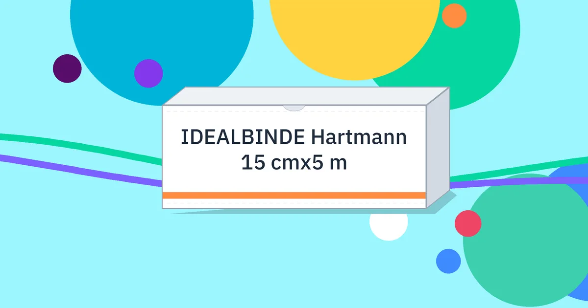 Symbolbild: Packung mit der Aufschrift IDEALBINDE Hartmann 15 cmx5 m (PZN 19063776) – Verfügbarkeit und Bezug in Apotheken in Frankfurt am Main