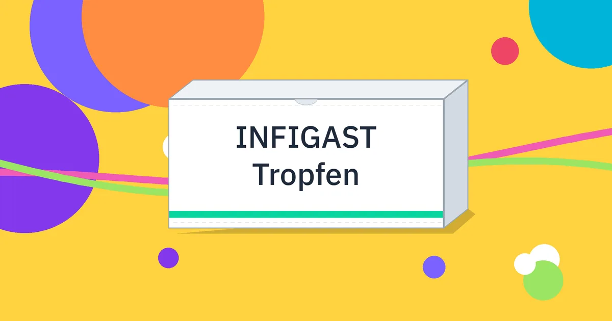 Symbolbild: Packung mit der Aufschrift INFIGAST Tropfen (PZN 06686464) – Verfügbarkeit und Bezug in Apotheken in Frankfurt am Main