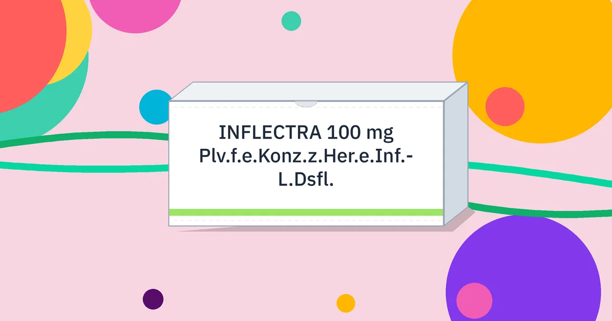 Symbolbild: Packung mit der Aufschrift INFLECTRA 100 mg Plv.f.e.Konz.z.Her.e.Inf.-L.Dsfl. (PZN 16743803) – Verfügbarkeit und Bezug in Apotheken in Frankfurt am Main