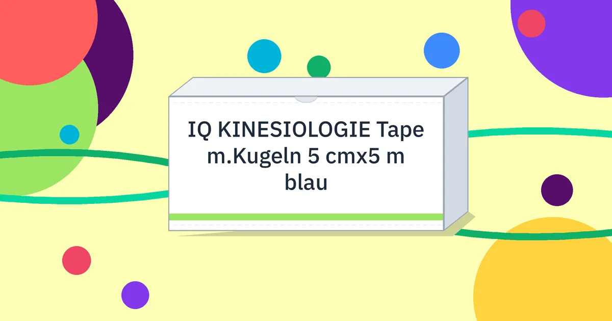 Symbolbild: Packung mit der Aufschrift IQ KINESIOLOGIE Tape m.Kugeln 5 cmx5 m blau (PZN 11156774) – Verfügbarkeit und Bezug in Apotheken in Frankfurt am Main