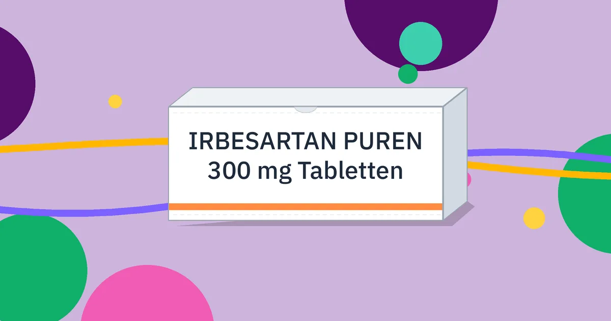 Symbolbild: Packung mit der Aufschrift IRBESARTAN PUREN 300 mg Tabletten (PZN 12893693) – Verfügbarkeit und Bezug in Apotheken in Frankfurt am Main