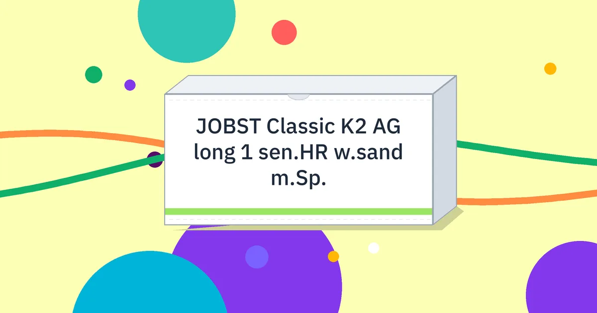 Symbolbild: Packung mit der Aufschrift JOBST Classic K2 AG long 1 sen.HR w.sand m.Sp. (PZN 17959741) – Verfügbarkeit und Bezug in Apotheken in Frankfurt am Main