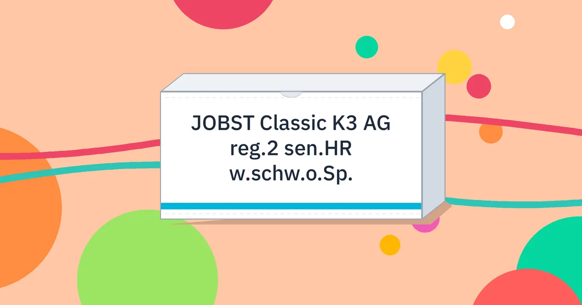 Symbolbild: Packung mit der Aufschrift JOBST Classic K3 AG reg.2 sen.HR w.schw.o.Sp. (PZN 17957512) – Verfügbarkeit und Bezug in Apotheken in Frankfurt am Main